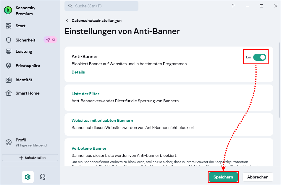 Blockieren von Werbung mithilfe von Kaspersky Standard, Kaspersky Plus ...