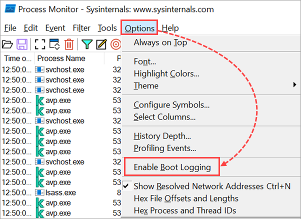 How to collect logs of Process Monitor