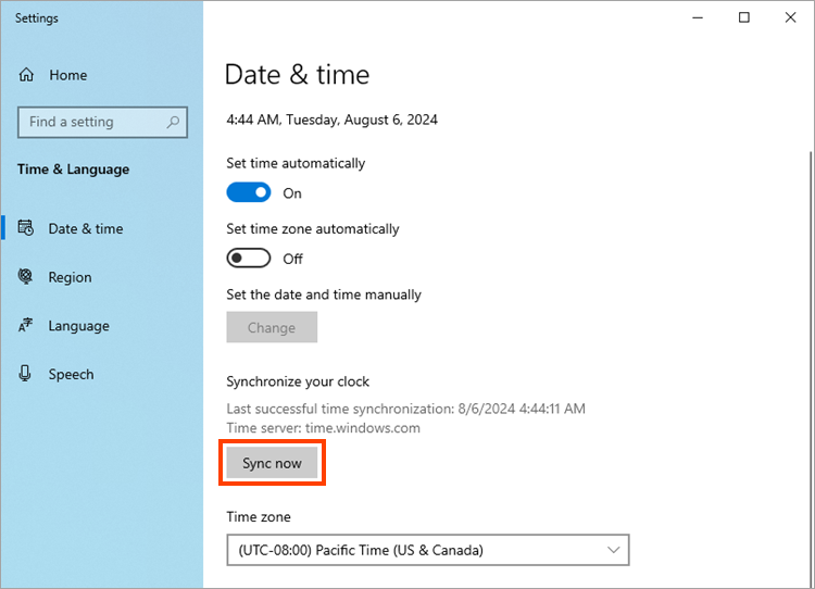 How to fix a system time, date, and time zone in Windows