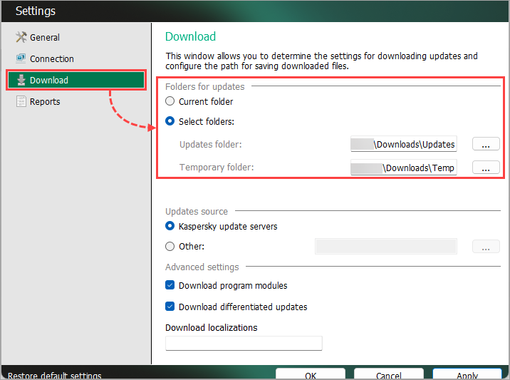 How to use Kaspersky Update Utility 4 for Windows through GUI