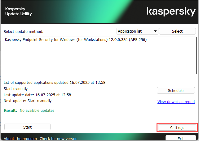 How to use Kaspersky Update Utility 4 for Windows through GUI