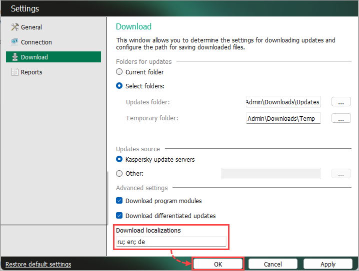 How to use Kaspersky Update Utility 4 for Windows through GUI