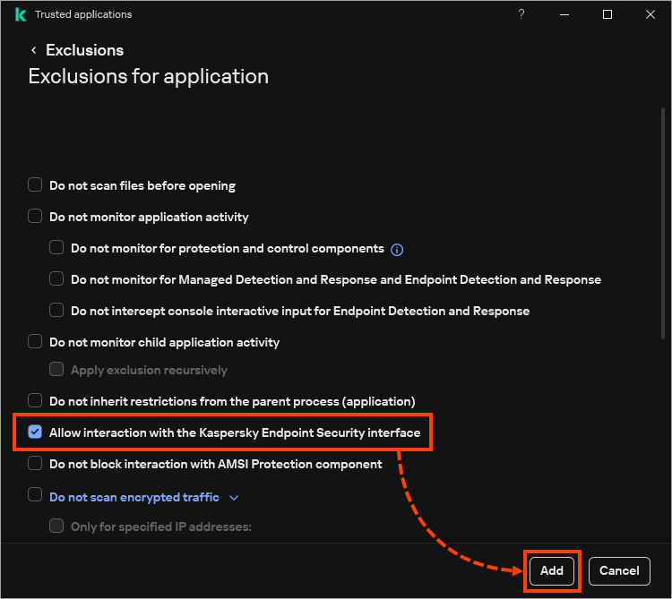 How to allow remote control applications to access the interface of Kaspersky Endpoint Security ...