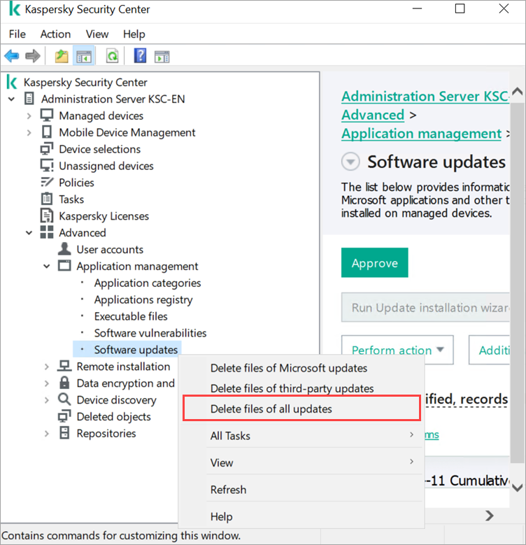 How to empty the folders containing Microsoft updates in Kaspersky ...