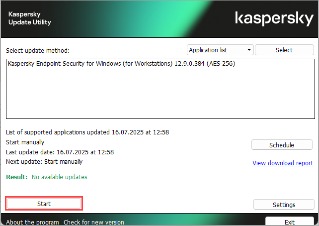 How to use Kaspersky Update Utility 4 for Windows through the GUI