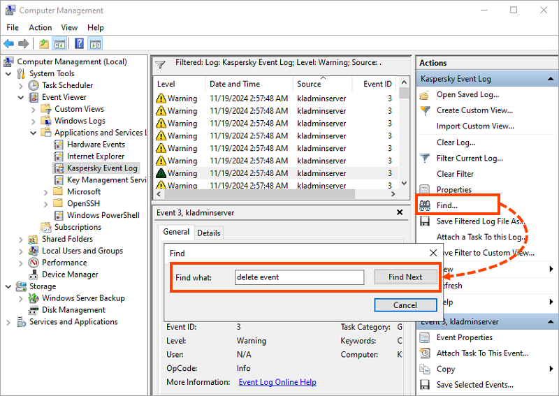 What to do if Kaspersky Security Center displays events only for the ...