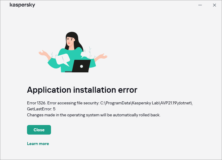 Error 1326 “Error accessing file security” when installing a Kaspersky application