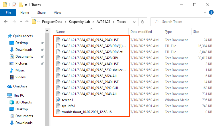 How to collect trace files for Kaspersky Standard, Plus, Premium
