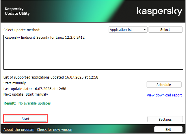 Cómo utilizar Kaspersky Update Utility 4 para Linux a través de la interfaz gráfica de usuario