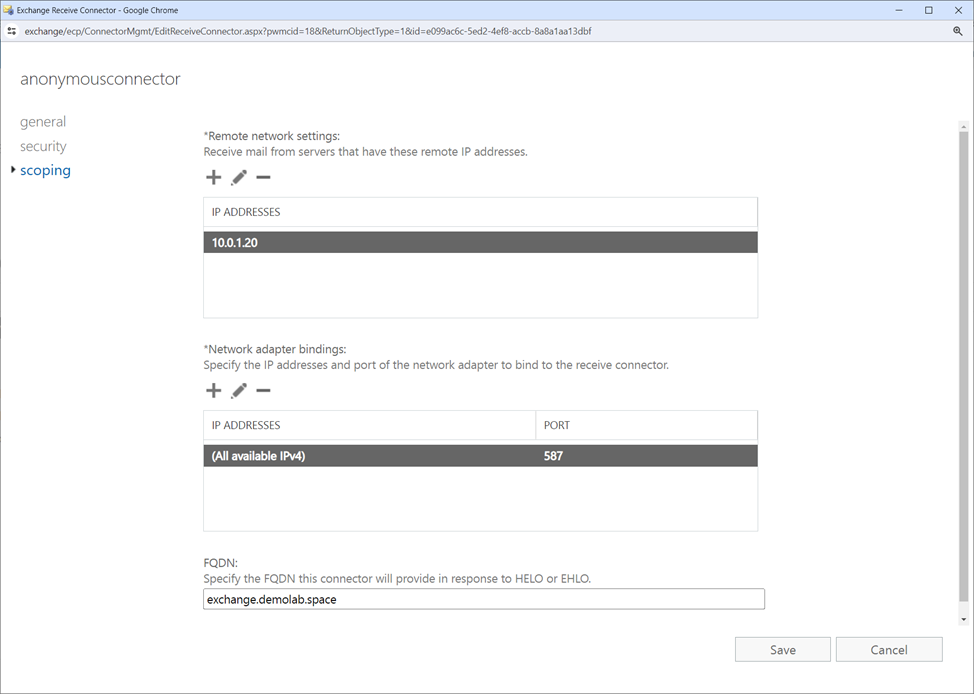Additional configuration of the Microsoft Exchange server