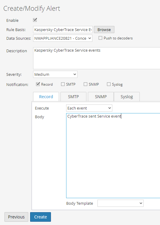 Creating notifications about incoming service events
