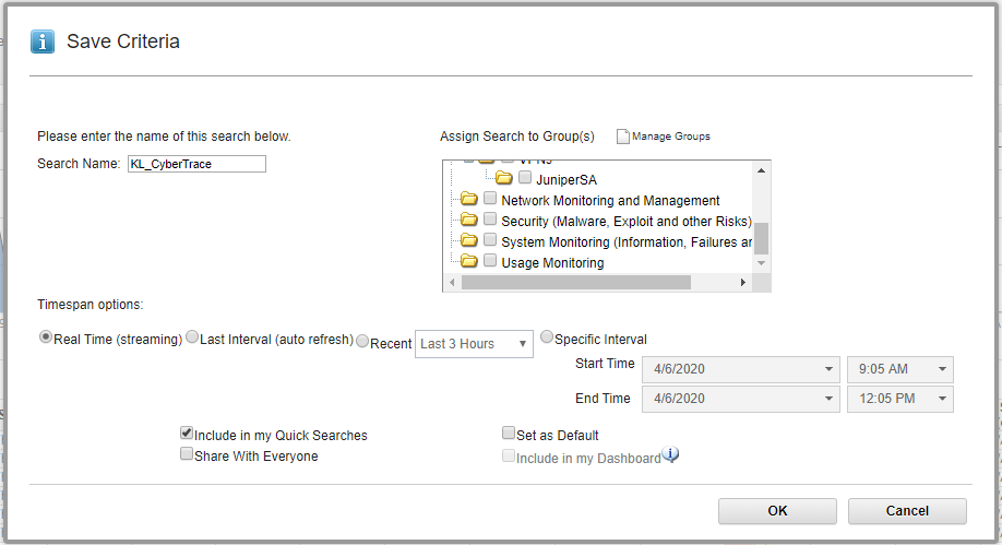 Step 6. Creating a search filter for CyberTrace events