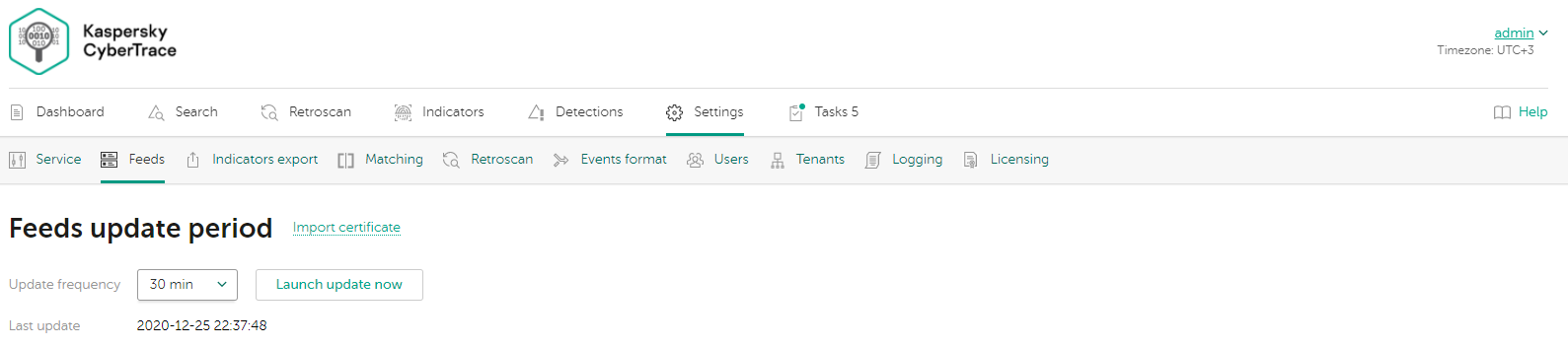 Specifying the feeds update period