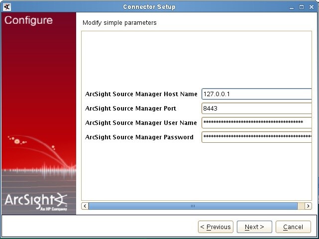 Specifying custom ArcSight user in ArcSight Forwarding Connector settings