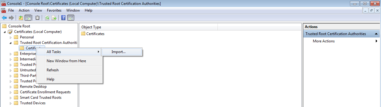 Adding the self-signed certificate as trusted to a browser