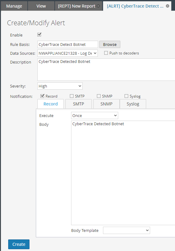 Creating and viewing alerts