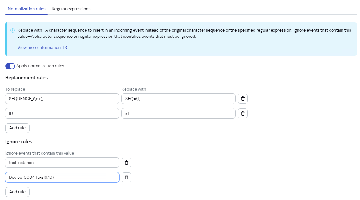 Configuring normalization rules