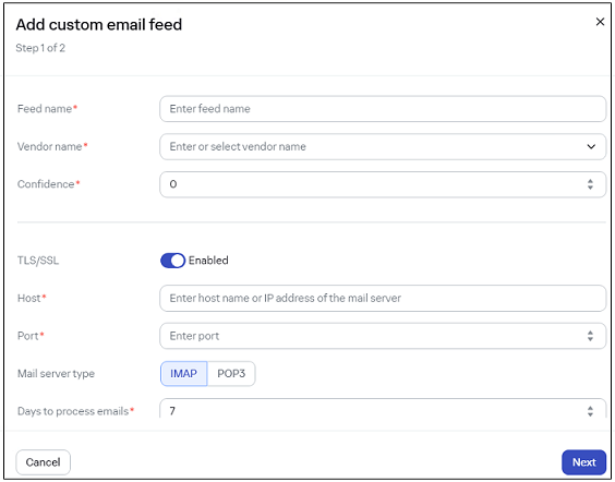 Adding a custom or third-party feed of email type