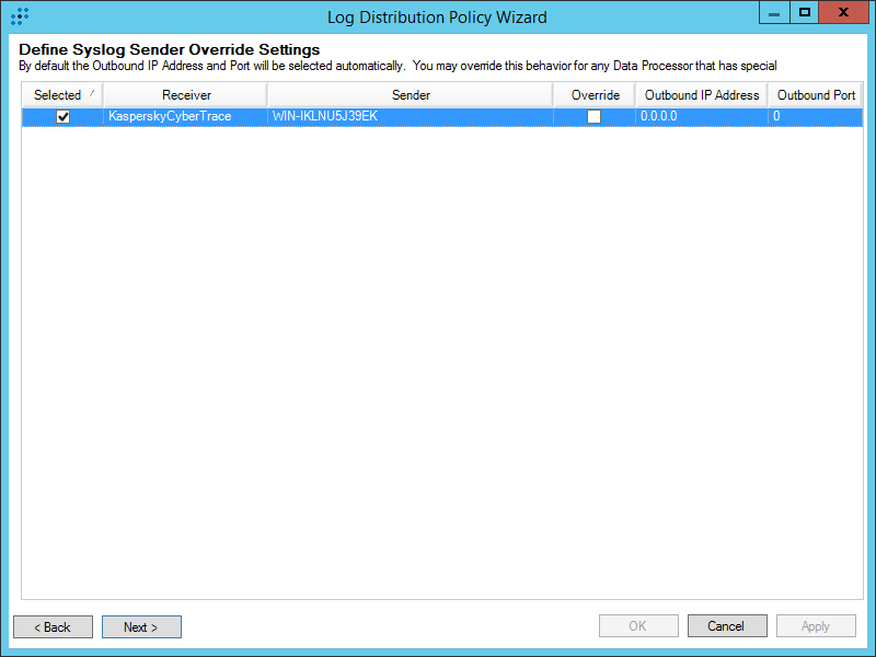 Step 7. Configuring log forwarding to Kaspersky CyberTrace