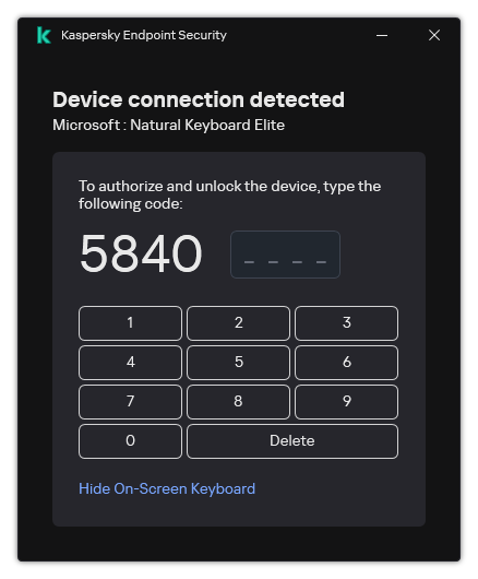 Using On-Screen Keyboard for authorization of USB devices