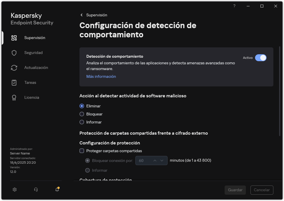 Activar y desactivar Detección de comportamiento