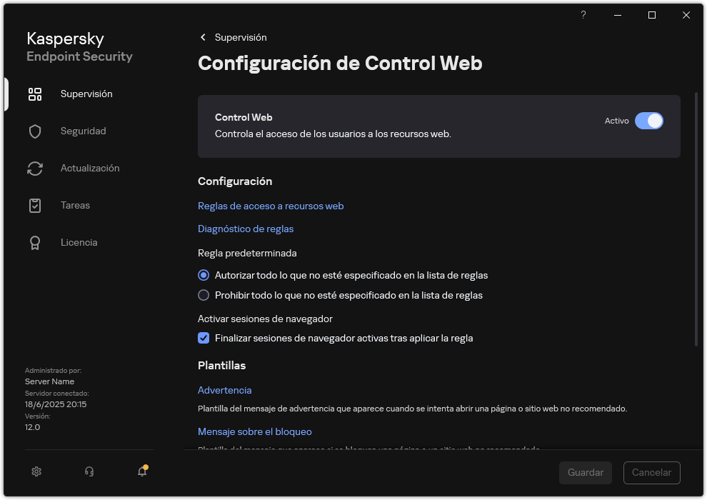 Adición de una regla de acceso a recursos web