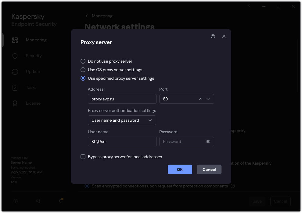 Using a proxy server for updates