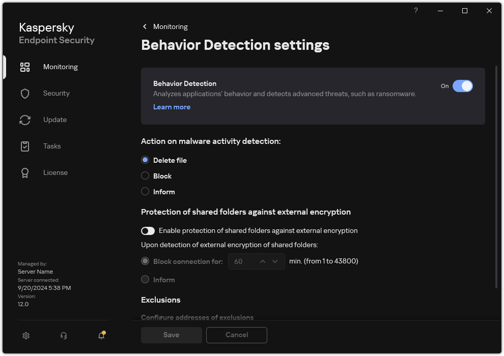 Enabling and disabling Behavior Detection