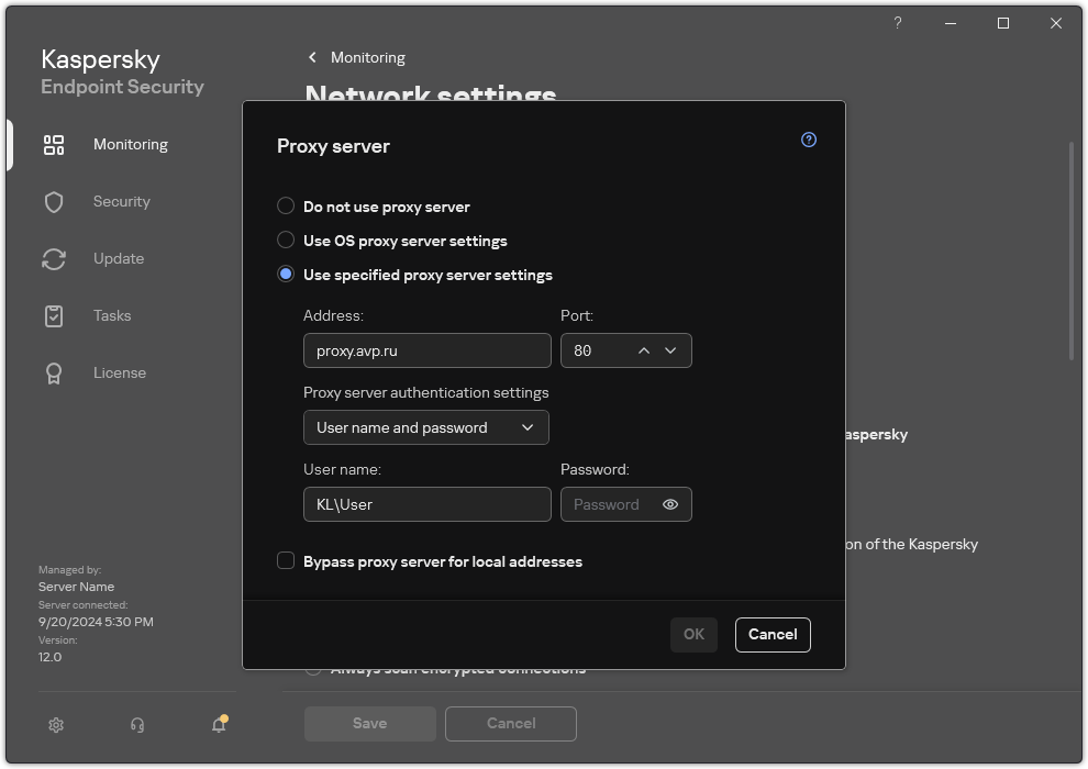 Using a proxy server for updates