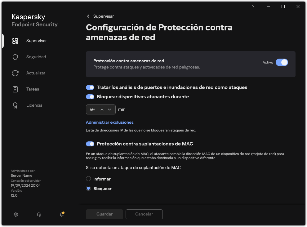Configuración de defensas contra distintos tipos de ataques de red