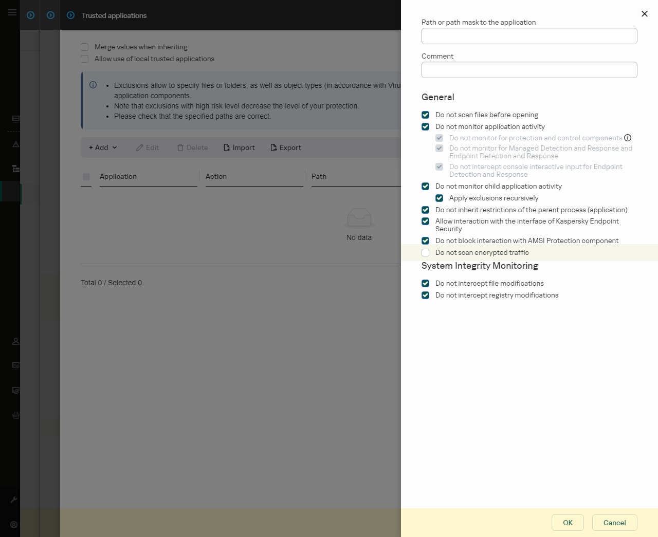 Editing the list of trusted applications
