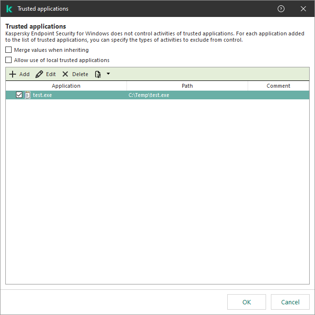 Editing the list of trusted applications