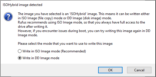 Writing the image in DD mode