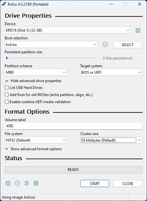 Writing the image in DD mode