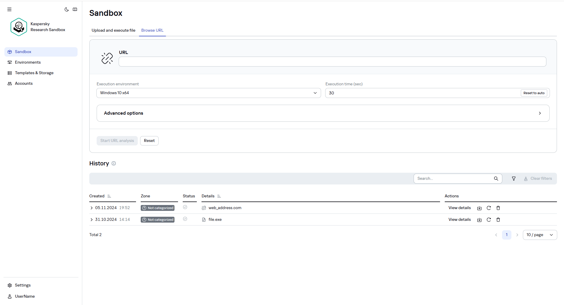 Starting web address browsing