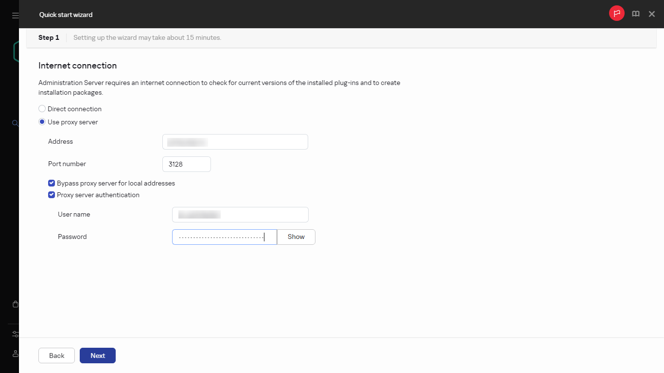 Step 1. Specifying the internet connection settings