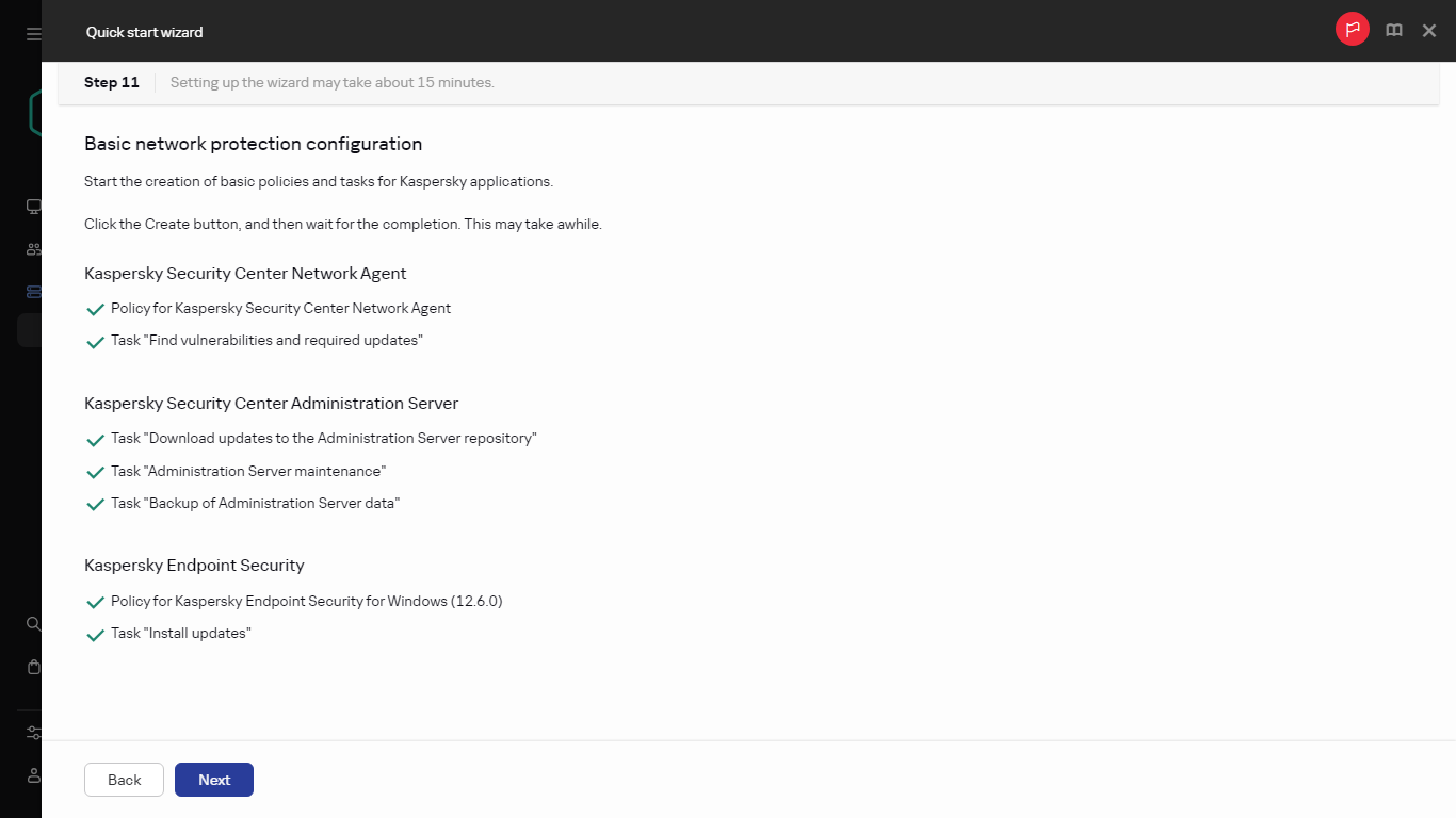 Step 11. Creating a basic network protection configuration