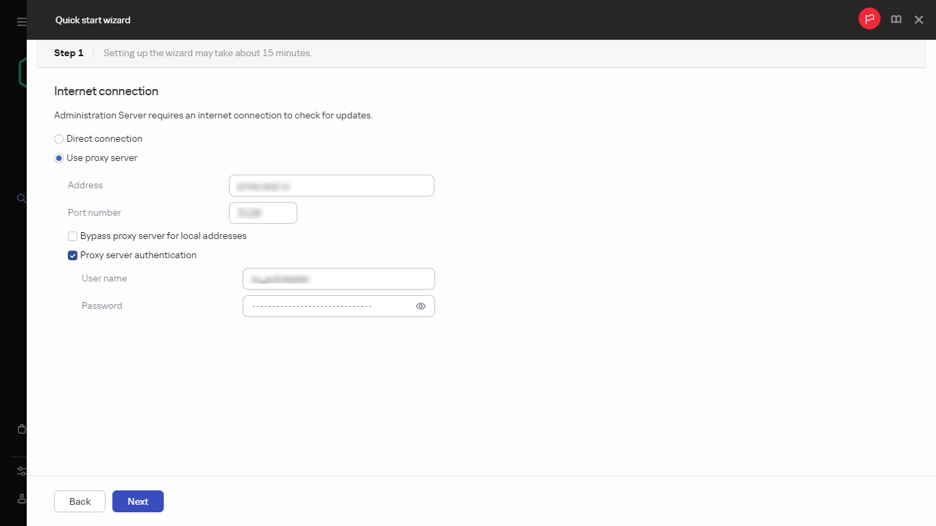 Step 1. Specifying the internet connection settings
