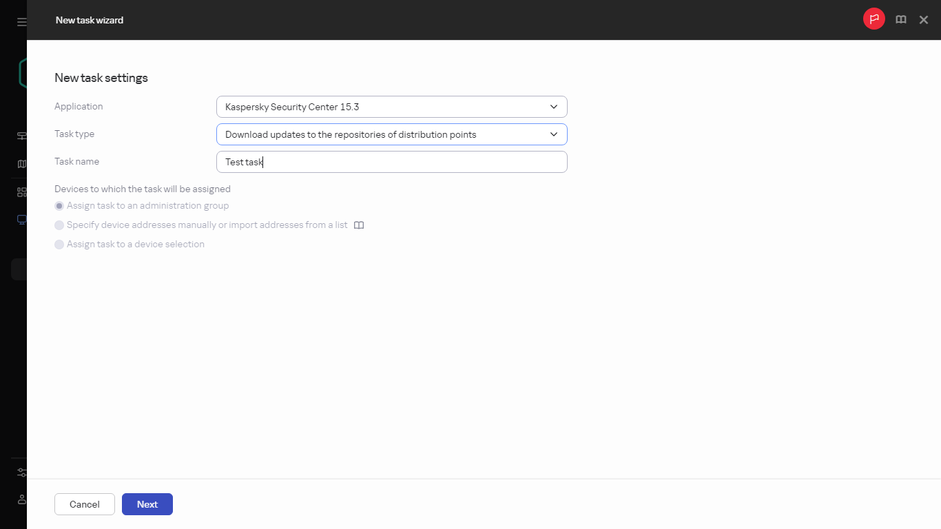 Creating the task for downloading updates to the repositories of ...