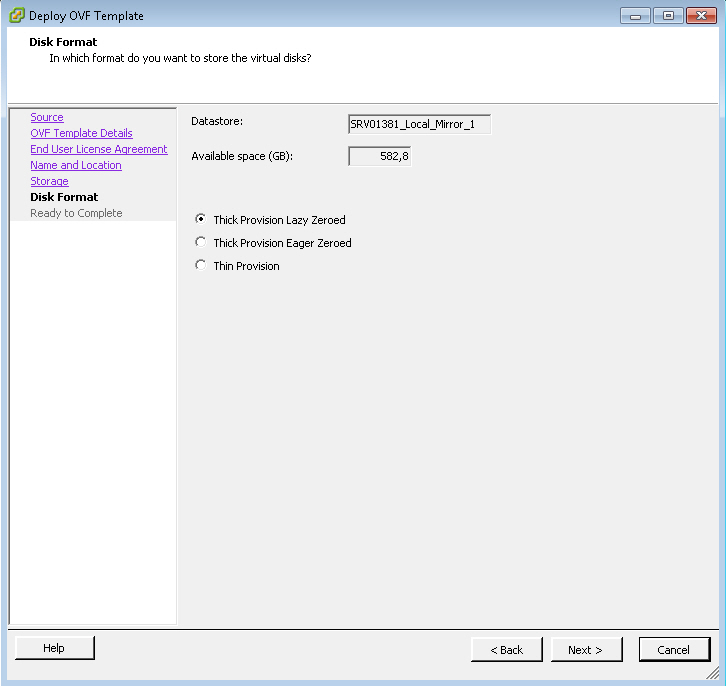 Step 6. Selecting a storage option for virtual machine files