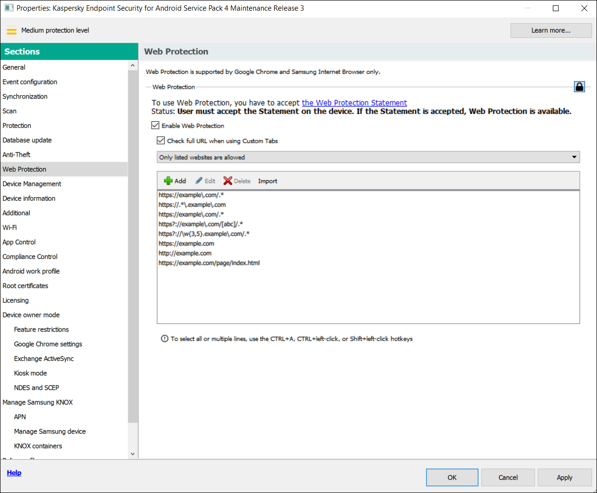 Configuring access to websites on Android devices