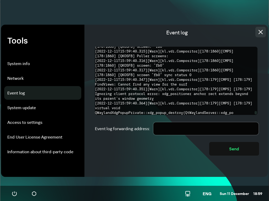 Forwarding of event and audit logs