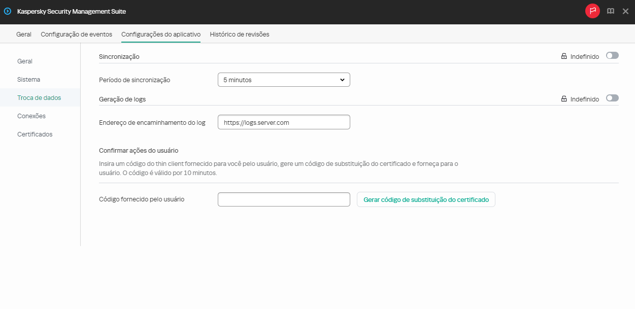Configuração do encaminhamento de logs do Kaspersky Thin Client para um ...