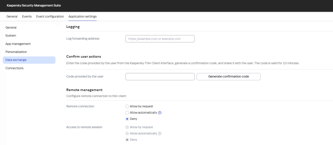 Configuring forwarding of Kaspersky Thin Client logs to a log server ...