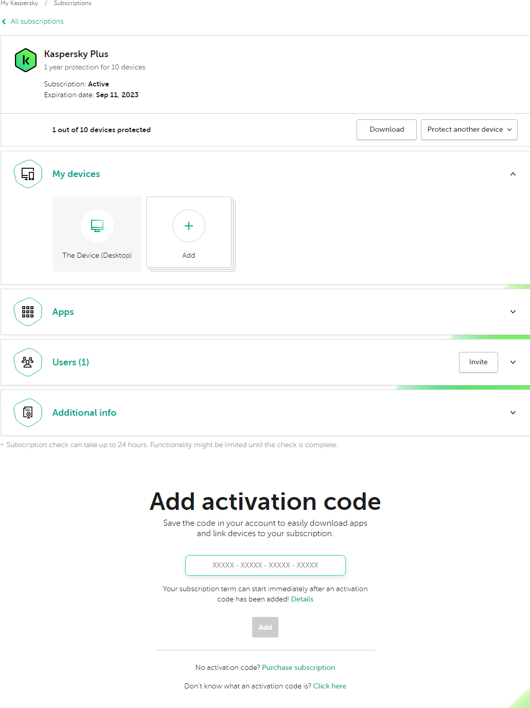 If you purchased a subscription from Kaspersky website