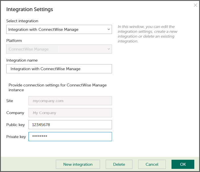 Editing and viewing an existing integration