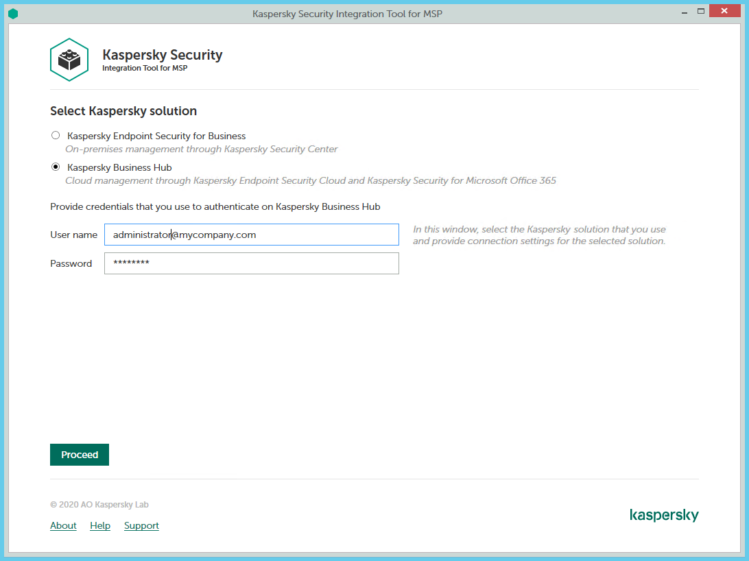 Connecting to Kaspersky Business Hub