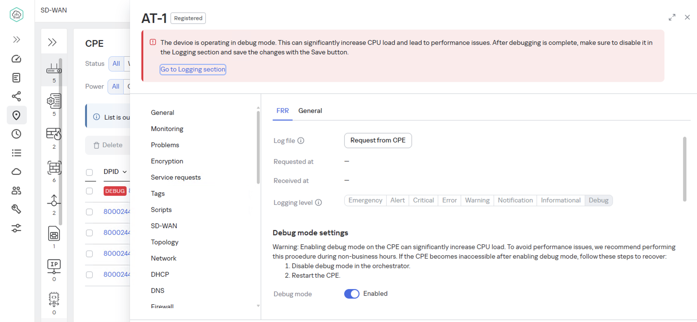Using the debug mode for dynamic routing protocols on CPE devices